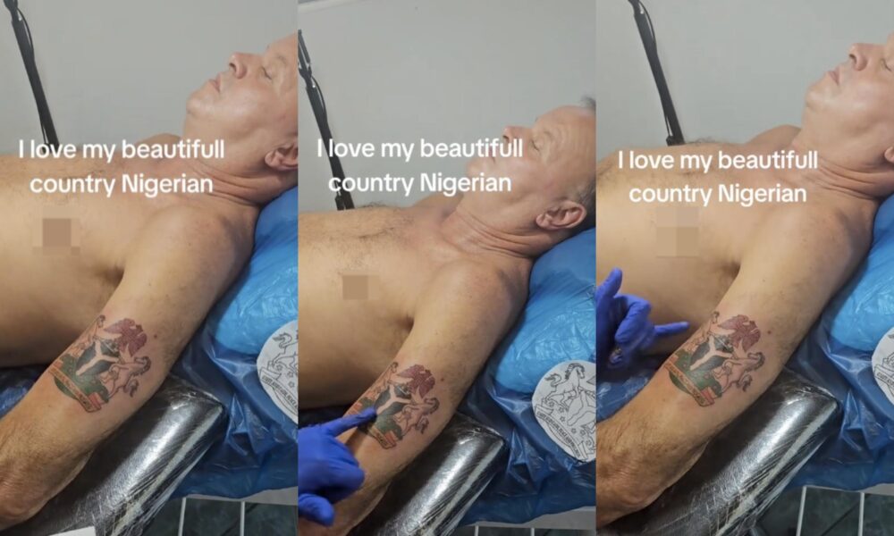 White Man Goes Viral After Tattooing Nigeria Coat Of Arms After Given ...